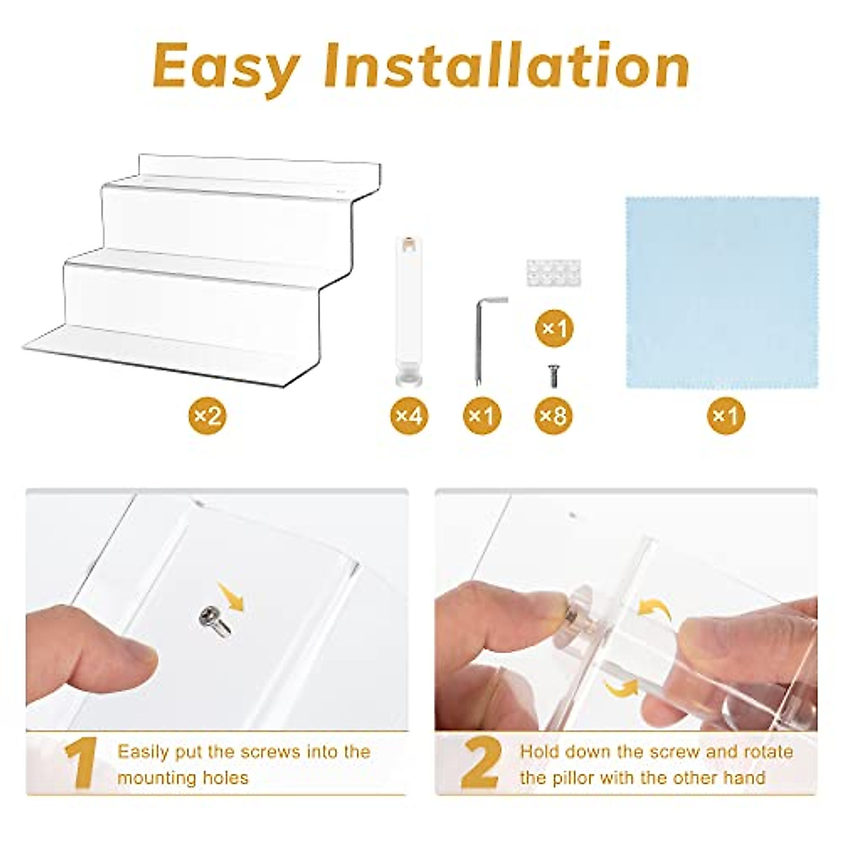 Mocoosy Acrylic Riser Display Shelf, 3 Tier Display Riser Stand for Amiibo Funko POP Figures, Tiered Clear Acrylic Risers for Display, Step Small Cupcake Stand Perfume Organizer and Storage