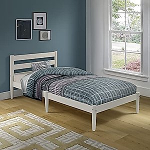 Camaflexi Mid-Century Modern Platform Bed/Solid Wood/Slat Headboard/Mattress Foundation of 10 Wood Slats - No Box Spring Needed/Easy Assembly, Mult. Colors, Twin (White)