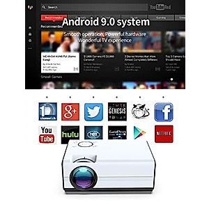 【2022 New】 Ultra HD 4K Projector Android 9.0 LED WiFi Wireless Mirroring for Phone 1080p LCD Support 4K 3D Video Movie Intelligent Projector Portable Home Theater