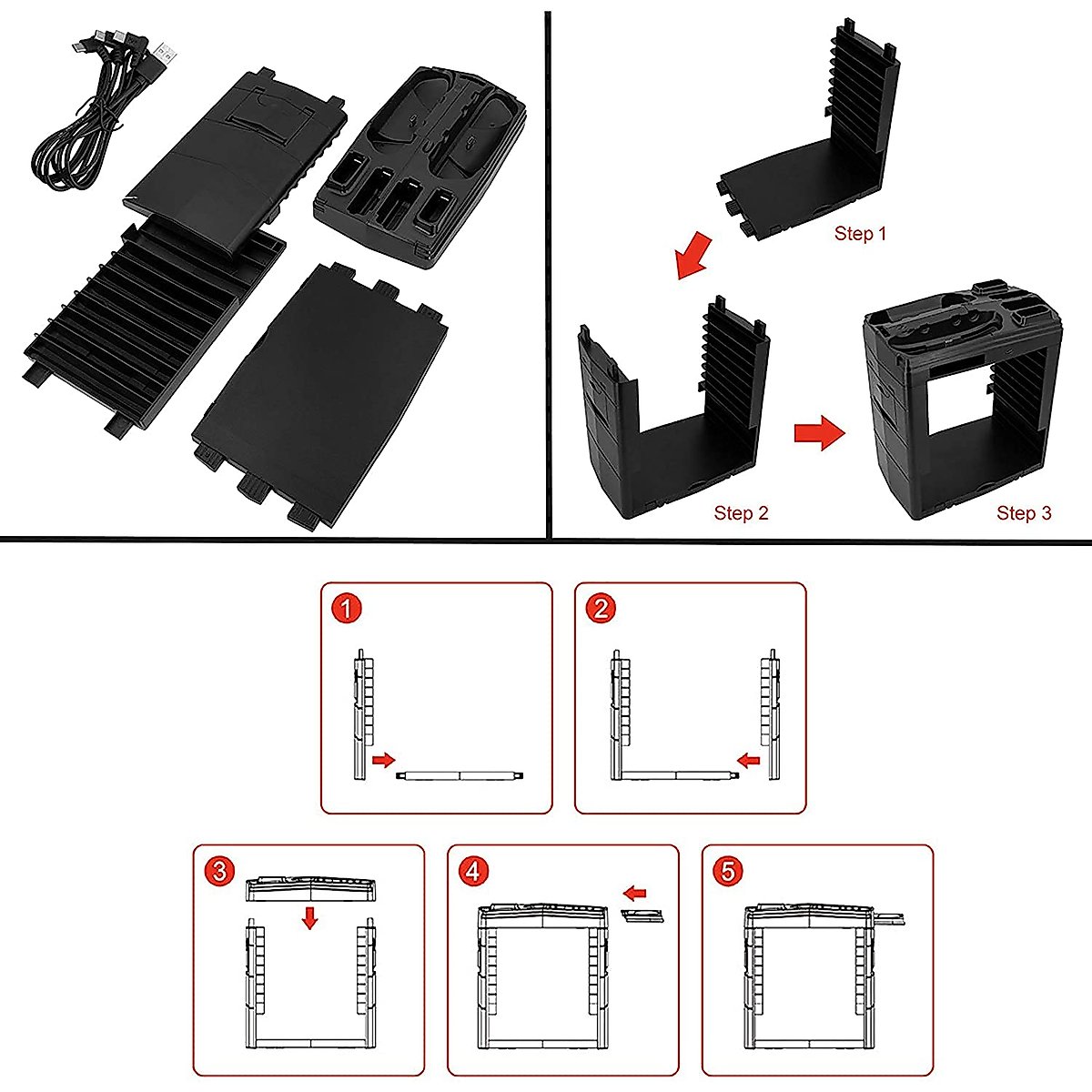 YICHUMY Mulfunction Game Disc Stand Tower Controller Charger Charging Dock for Switch 4 Joycontroller, 2 Pro Controllers and 2 Poke Ball Plus Controllers, Storage for Switch Accessories