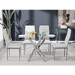 NIERN Tempered Glass Dining Table with Chromed Legs,47" Modern Rectangular Kitchen Table for Dining Room Kitchen,White