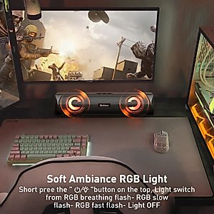 Bobtot Computer Speakers Desktop Soundbar - HiFi Stereo Audio RGB Mini Sound Bar External Speaker with Bluetooth AUX-in Wired USB Powered Volume Control for PC Laptop Tablets Monitor