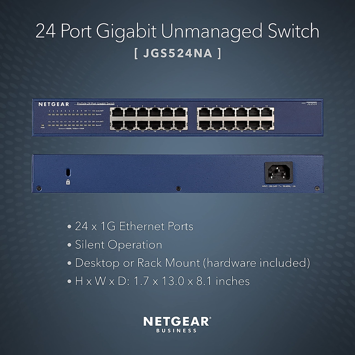 NETGEAR 24-Port Gigabit Ethernet Unmanaged Switch (JGS524) - Desktop or Rackmount, and Limited Lifetime Protection