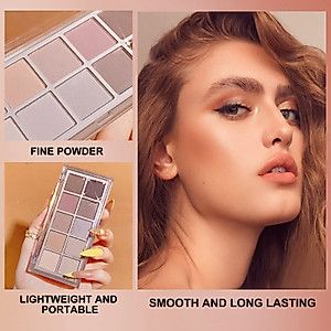 Erinde 10 Colors Eyeshadow Palette, Matte Taupe Gray Eye Shadow Makeup, Ultra-Blendable, Pigmented, Long Lasting, Neutral Nude Naked Eye Make Up Pallet with Brush, Suitable for Older Women, Cement