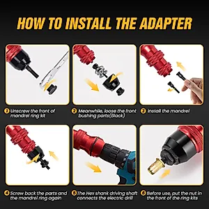 TaskStar Rivet Nut Drill Adapter Kit, Cordless Rivet Nut Tool Adapter Use with Electric Drills and Screwdriver, Rivet Gun Adapter for Drill Rivet Nut Drill Attachment with 6 Mandrels and 10 Nuts
