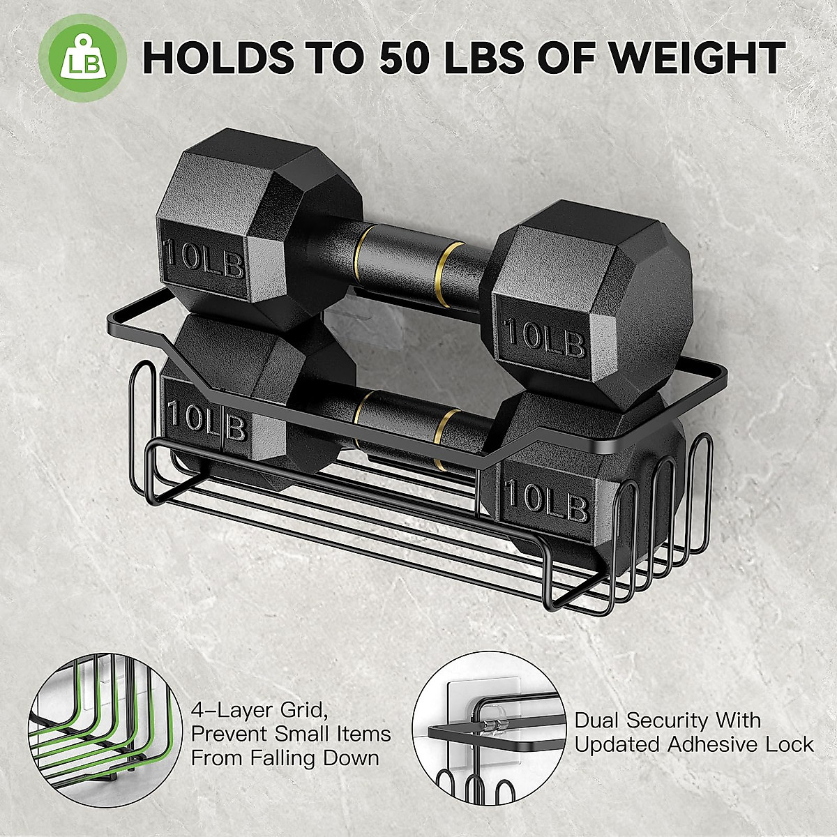 Uamector Shower Caddy Shelves Bathroom Organizer, 2 Pack Adhesive Rustproof Stainless Steel Black Shower Shelf for Inside Shower, No Drilling Wall Mount Shower Organizer Storage for Kitchen