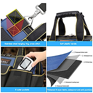 AIRAJ Tool Bag,18 Inch Waterproof Tool Bag Organizer with ABS Molded Hard Base,Soft Padded Handle and Shoulder Strap,Oxford Cloth,Tool Bags for Men & Women