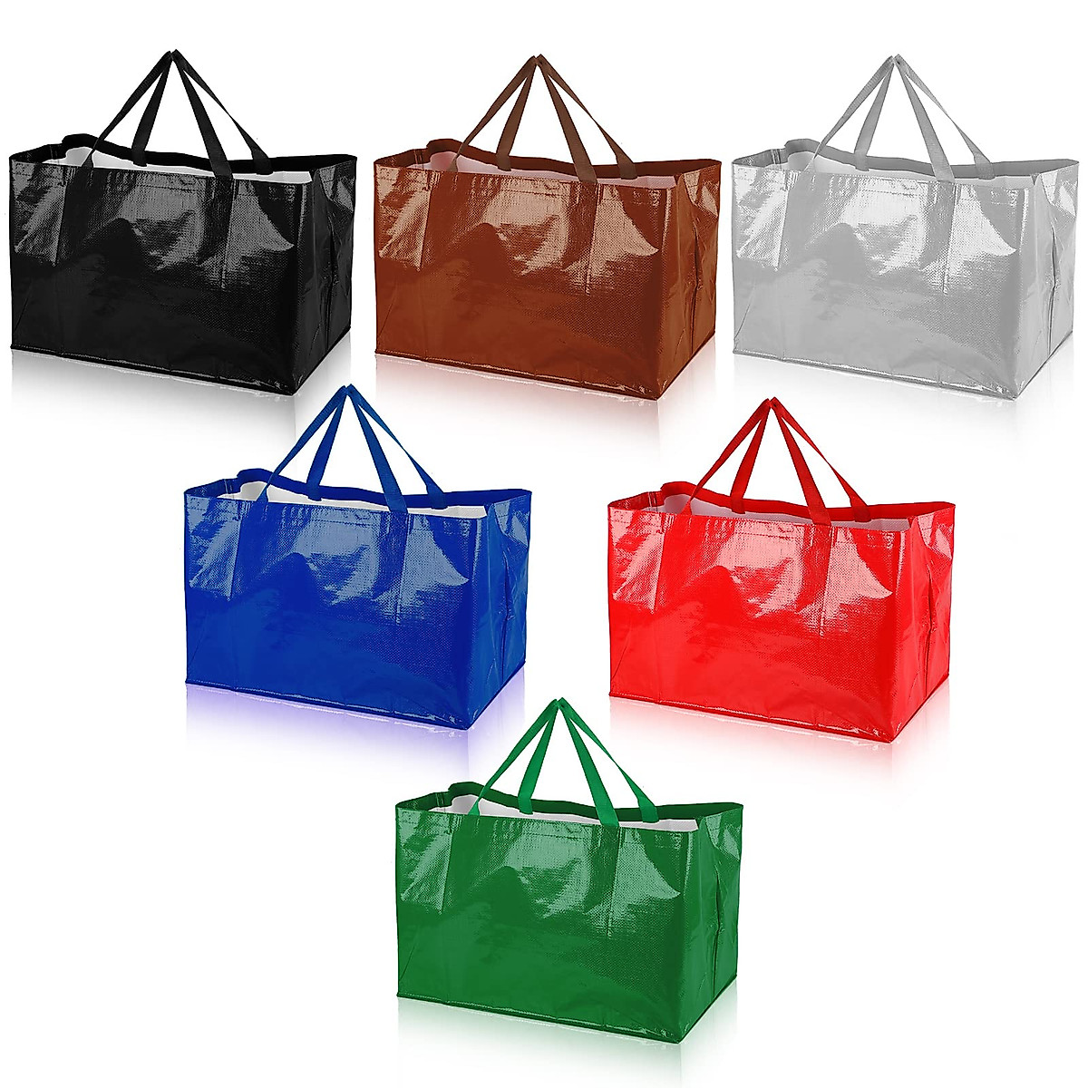 6 Pieces Extra Large Shopping Bags Reusable Grocery Bags Colorful Woven Grocery Totes with Handles Foldable Bags for Groceries Clothes Lightweight