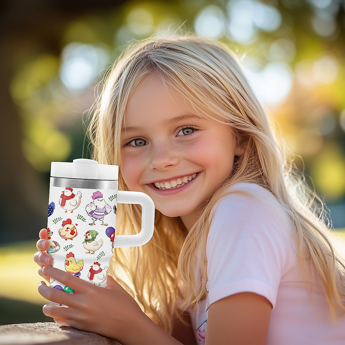 Chicken Gifts for Women Girls, Chickens Tumbler with Handle and Straw for Kids 14oz, Chicken Owners Gifts Ideas, Birthday Gift for Chickens Lovers