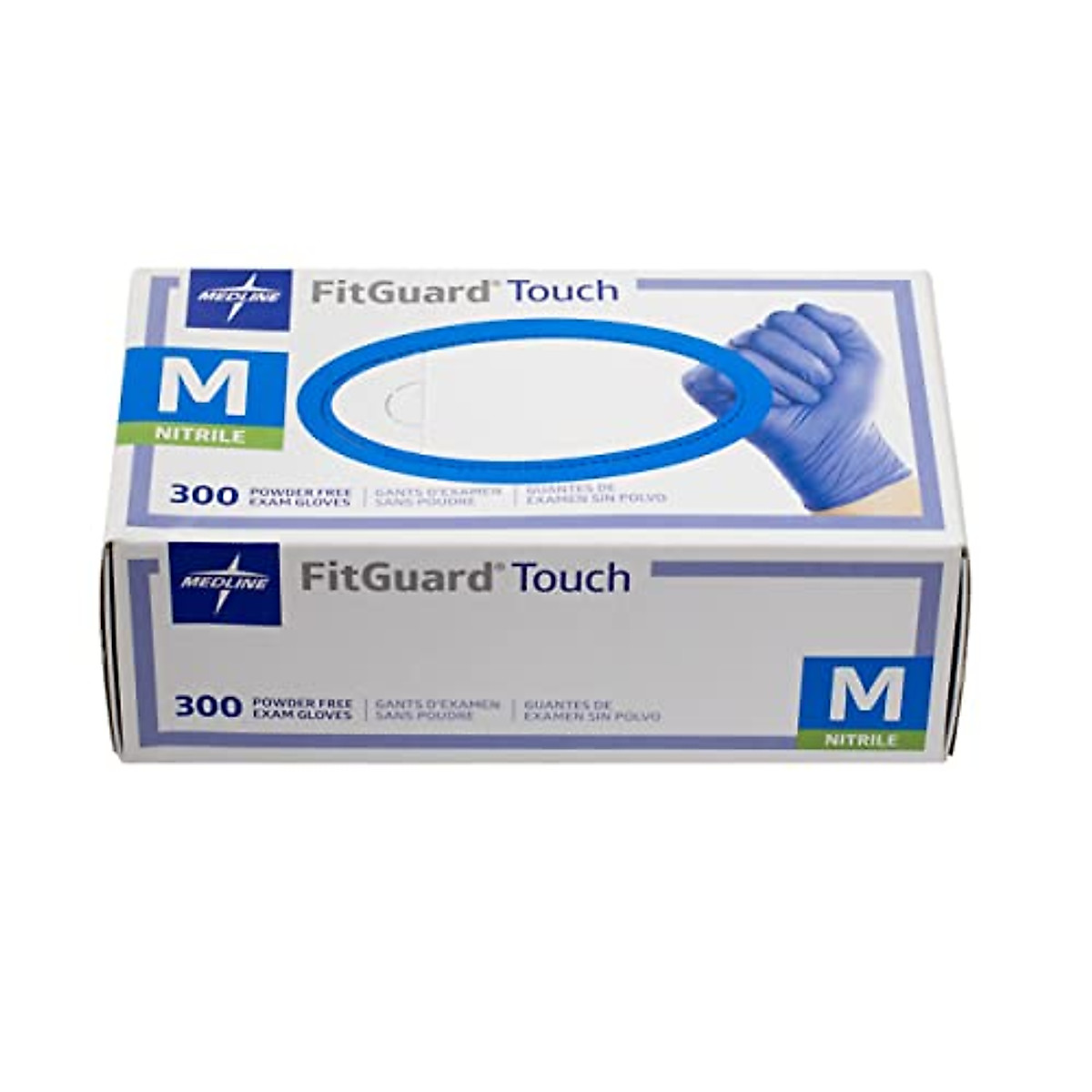 Medline FitGuard Touch Nitrile Exam Gloves, Disposable, Powder-Free, Cobalt Blue, Medium, Box of 300