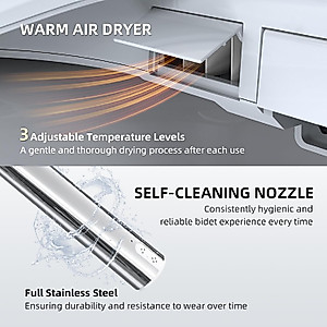 Electric Bidet Toilet Seat, Heated Toilet Seat Elongated with Instant Warm Water & Dryer, Feminine & Front Rear Wash, Wireless Remote, Self-Clean Nozzle, Slow Close Lid, Upgraded Silent ECO Child Mode