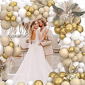 Archloon White Sand Gold Balloons Garland Arch Kit,192PCS White Nude Balloons with Metallic Chrome Gold Latex Balloons for Birthday Decorations