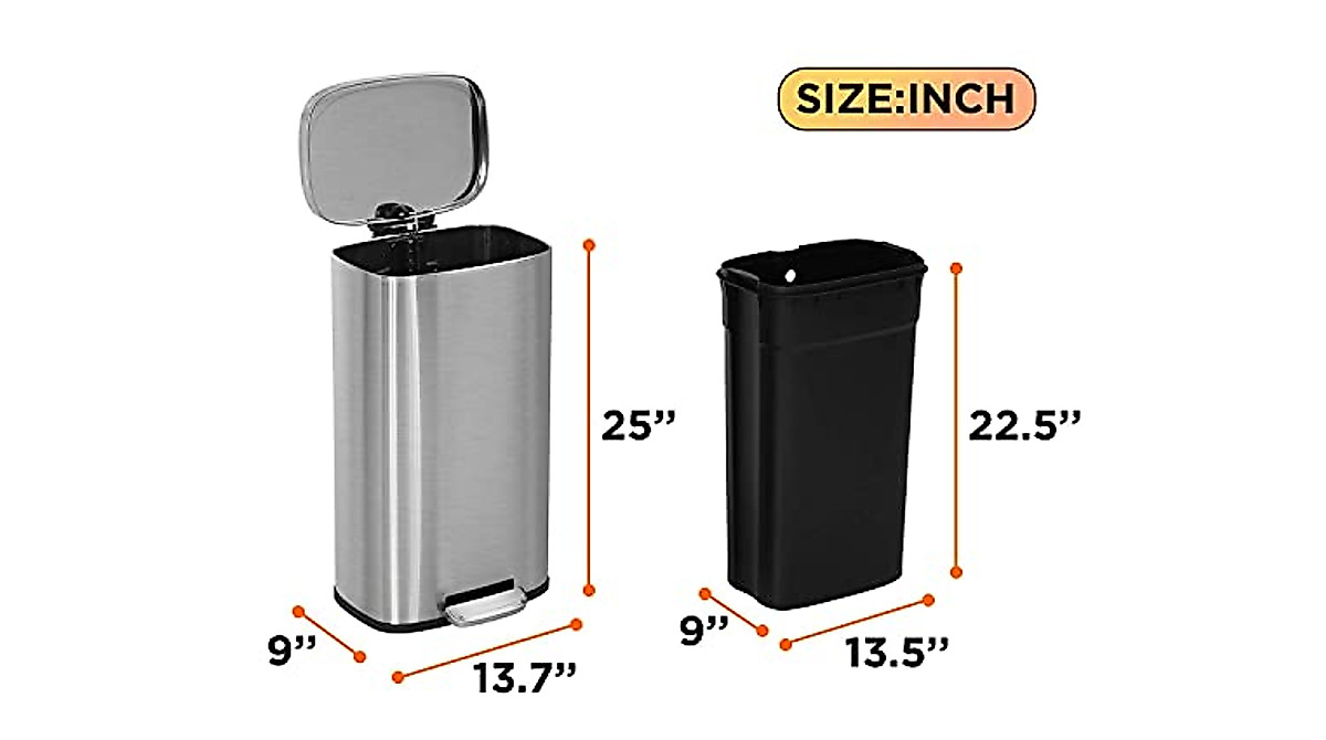 Kitchen Trash Can with Lid - 8 Gallon Stainless Steel Waste Bin