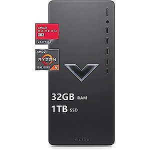 HP Victus 15L Gaming Desktop Bundle PC, AMD RX6400 Graphics, AMD Ryzen 5 5600G,32GB SDRAM, 1TB SSD, Windows 11 Home OS, RGB Lighting, Wi-Fi & Bluetooth (TG02-0013w,2023)