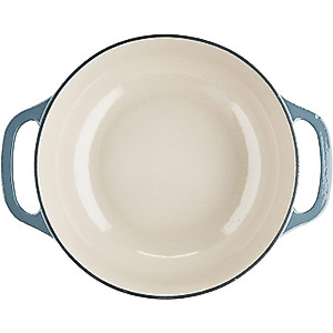 Lodge Enameled Cast Iron Dutch Oven, 7.5 Qt, Storm Blue & SCRAPERPK Durable Pan Scrapers, Red and Black, 2-Pack