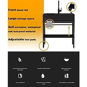 Stainless steel black utility sink, stainless steel, kitchen sink,Eco-friendly paint-free integrated sink with drainer basket, pull-out faucet, drainpipe and filter basket, (Size : 17.7"*32"(45cm*80c