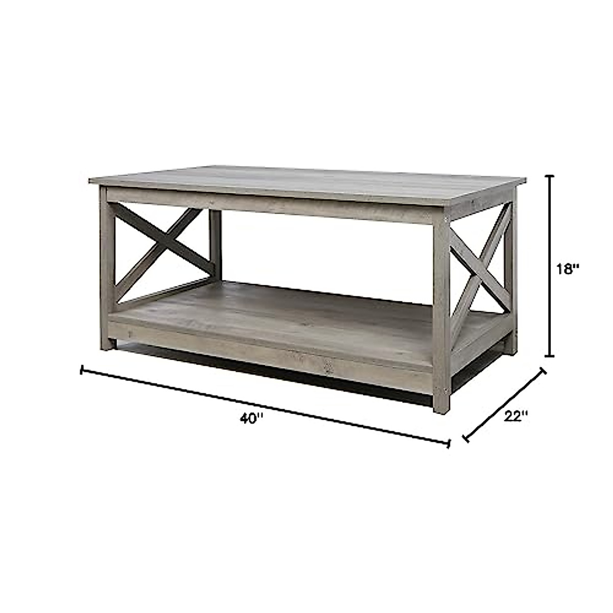 Rainbow Sophia Coffee Table, Modern Farmhouse Wood Coffee Table with 2-Tier Storage, 40 Inch, Washed Oak