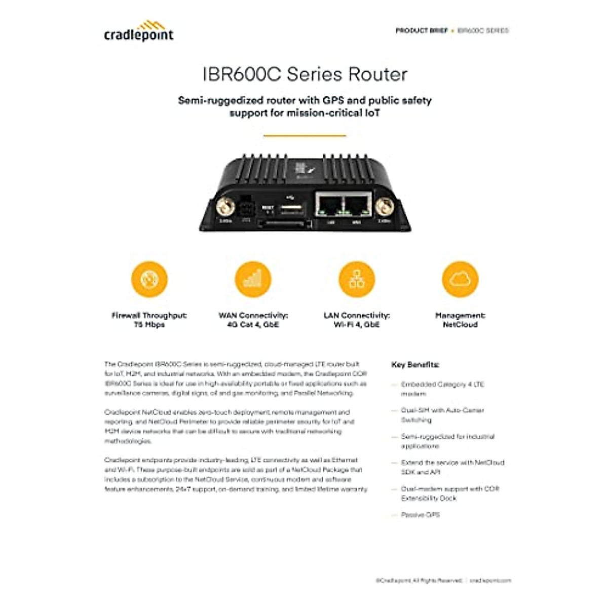 Cradlepoint IBR600C-150M-bundle 4G LTE Cat 4 w/ 3G Fallback Router