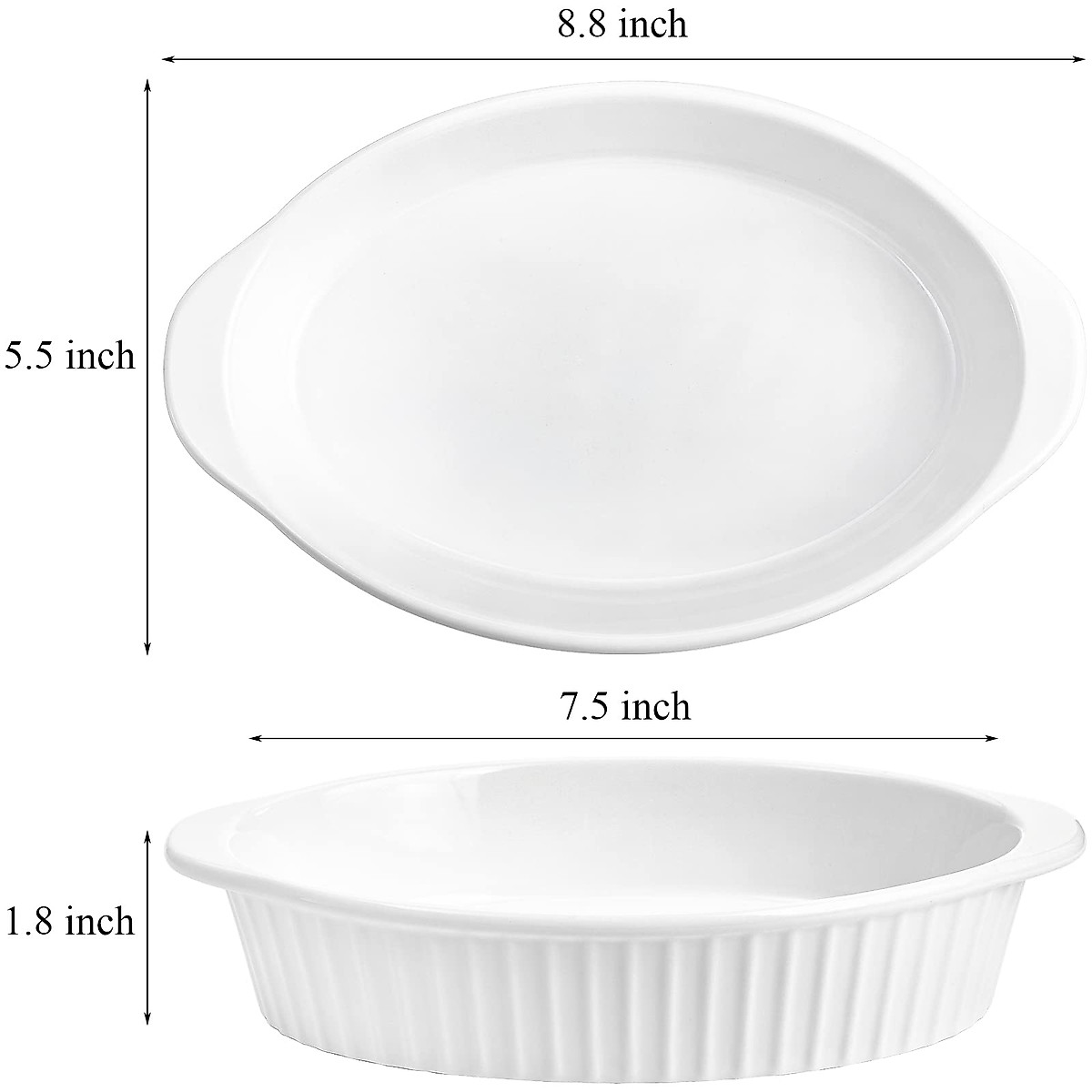 Foraineam 4 Pack 15 oz White Porcelain Oval Baking Dishes, 8.8 x 5.5 x 1.8 Inch Au Gratin Pans Small Table Serving Dish, Lasagna Pan Crème Brulee Bakeware Set with Double Handles, Dishwasher Oven Safe