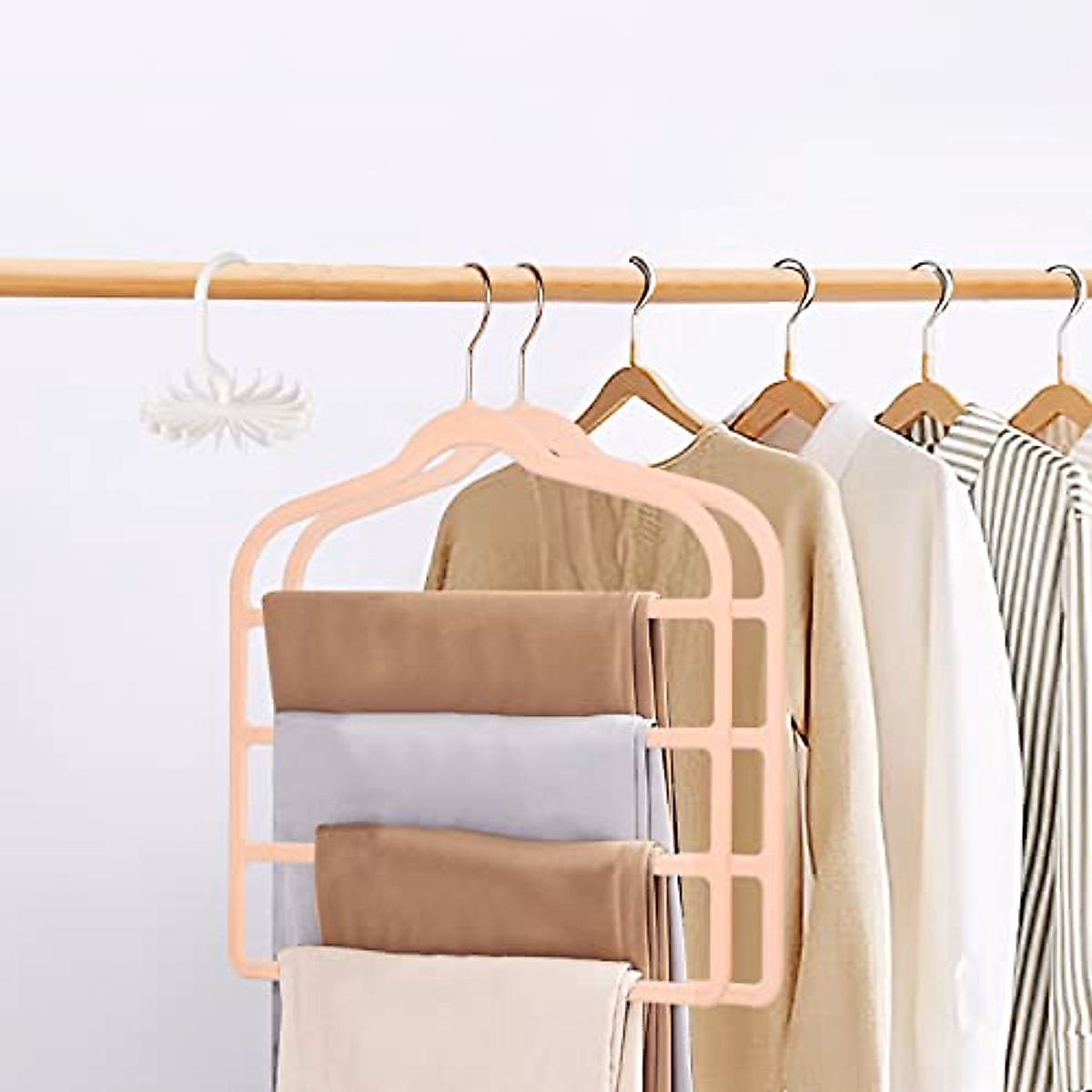 Tinfol Pink Pants Hanger Space Saving, 4pc Non Slip Velvet Clothes Hanger, Clothing Jeans Hangers, Multiple Trouser Hangers Closet Storage Organizer for Pants Jeans Scarf Towels Tie Towel Clothes