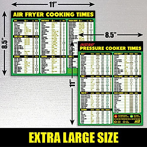 Air Fryer Cooking Times and Instant Pot Magnetic Cheat Sheet Combination Bundle - Extra Large Easy to Read 11” x 8.5” Reference Guides for Air Frying and Instant Pot Pressure Cooking