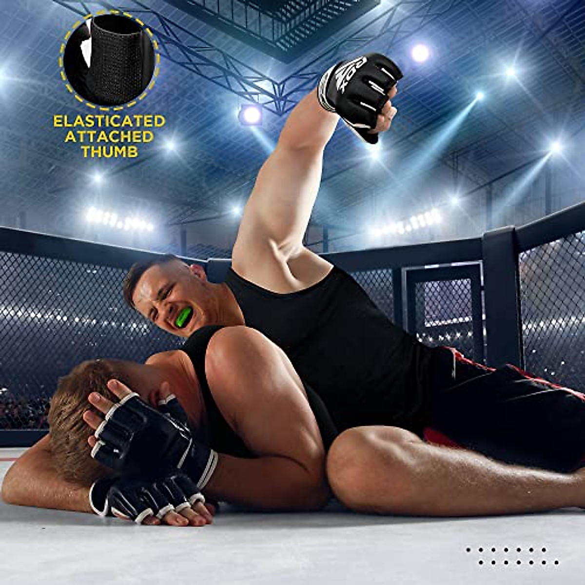 RDX MMA Gloves Sparring Martial Arts Grappling Cowhide Leather Training UFC Cage Fighting Combat Punching Bag Gel Mitts,Black,Small