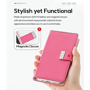 GOOSPERY Rich Wallet Compatible with iPhone 15 Pro Max, Extra Card Slot Flap Functional & Fashionable Stylish PU Leather Flip Card Holder Phone Cover - Hot Pink