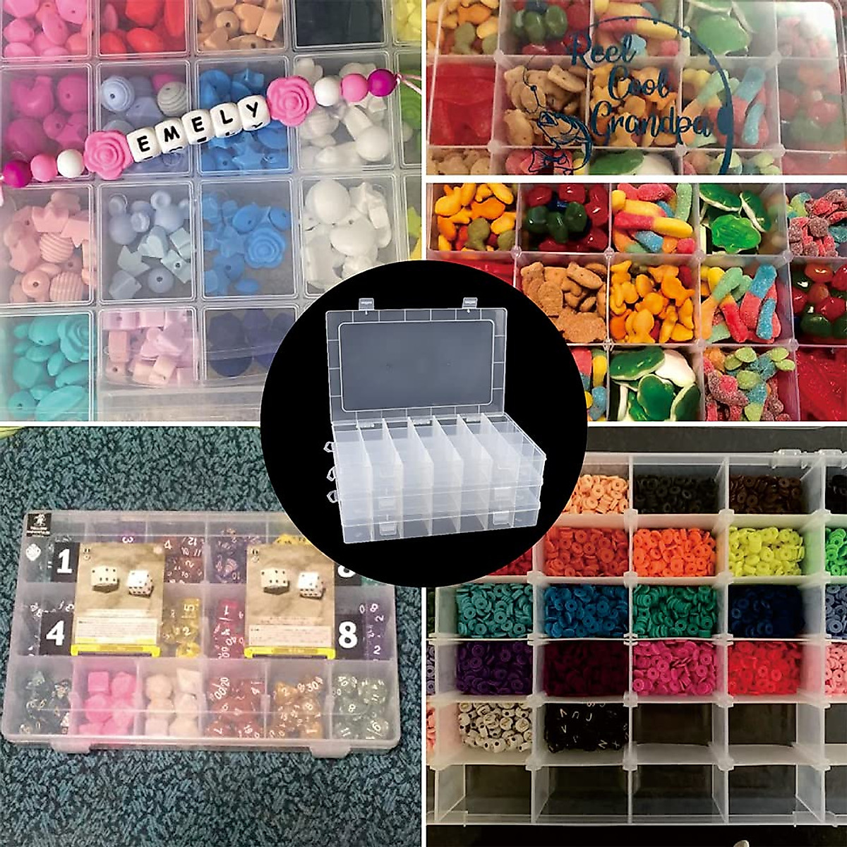 Organizer Box with Parkical Adjustable Dividers, 28 Grids Plastic Storage Container for Jewelry, Craft DIY, Bead Organizer, Sewing, Dip Powder, Hair Accessories (3 Pack 28 Compartment Organizer Box)