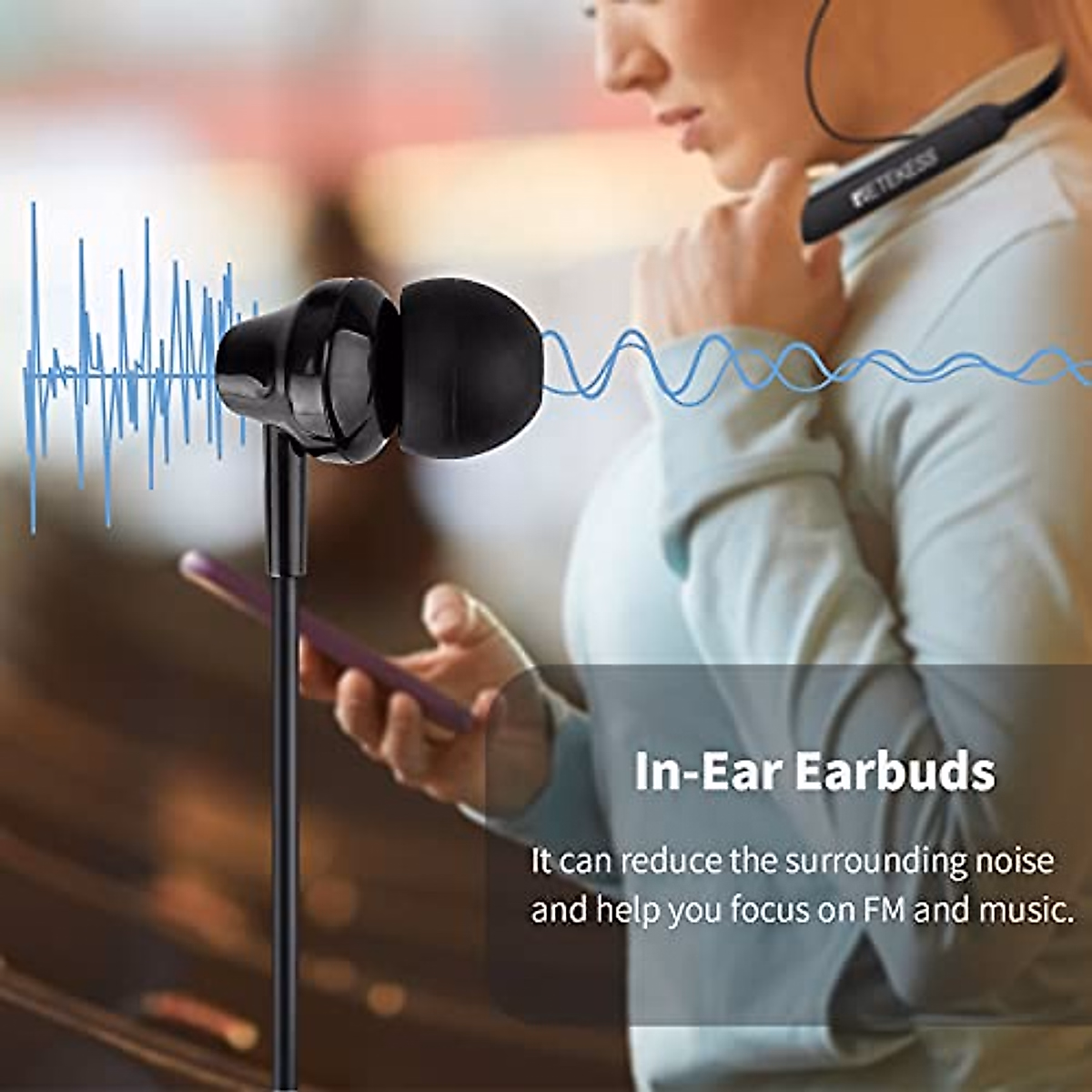 Retekess TR108 FM Radio Headphones, Radio Headset with Bluetooth, Support FM Stereo, Bluetooth Call, Rechargeable Battery and Digital Display, Suit for Walking (Neckband)