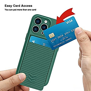 MZELQ Wallet for iPhone 13 Pro Case, Hide Push-Pull Card Holder Camera Protection Luxury Cover + Screen Protector, Card Slot Case Elegant iPhone 13 Pro Phone Case -Green