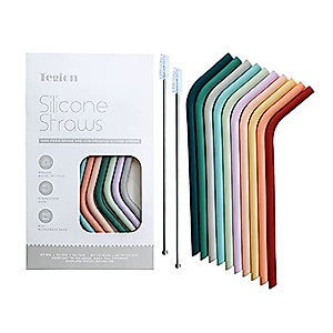 Tegion Reusable Thin Short 6.7" Cute Silicone Bendy Straws for Toddlers&Kids&Baby,6 10 12 oz Wine/Yeti Tumbler, Coffee/Cocktail Mug,Soda Cans,Take n toss Cup/BPA FREE-Small Flexible with Brushes