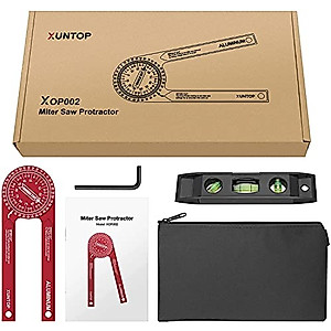 Miter Saw Protractor, XUNTOP 7-Inch Aluminum Miter Protractor with Mini Level Gauge Rust Proof Angle Finder Featuring Precision Laser Engraved Scales for Carpentry, Crown Molding, Baseboard, DIY-Red
