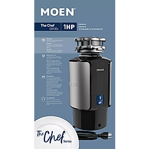 Moen GX100C Chef Series 1 HP Continuous Feed Garbage Disposal with Sound Reduction, Disposer Power Cord Included