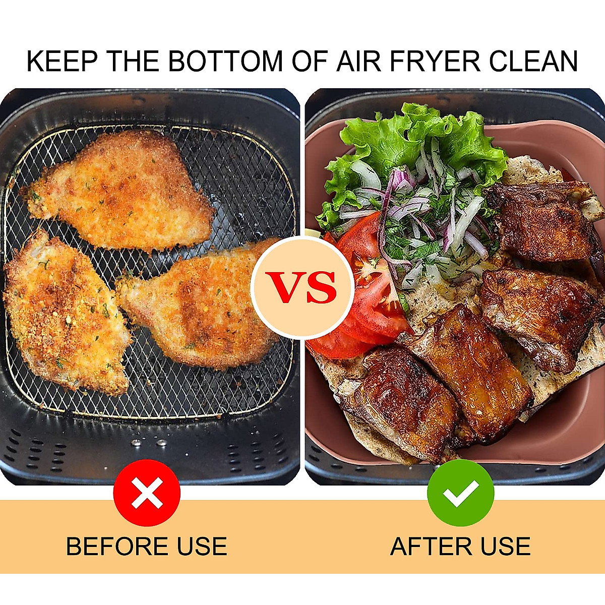 2pcs Air Fryer Silicone Liners Pot Basket 8 Inch Food Safe Non Stick Air Fryer Accessories Reusable Replace Parchment Air Fryer Liner Paper, Fits 3.6 To 6.8QT Air Fryer Square with Heat-proof Gloves