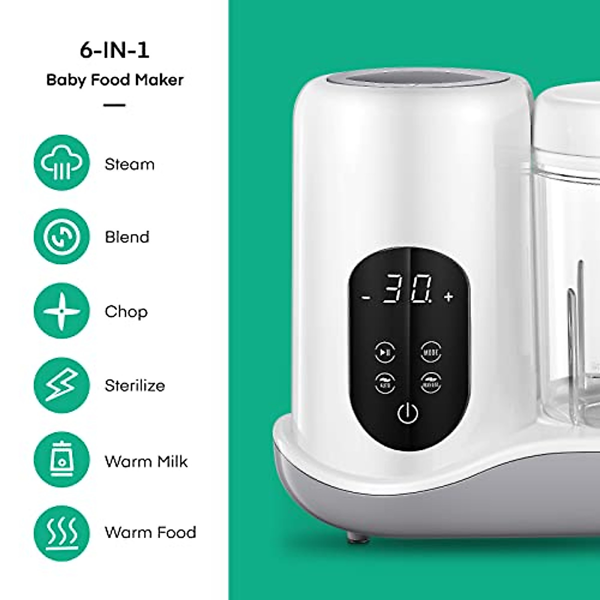 TLGREEN Baby Food Maker Steamer and Blender | Baby Puree Maker with Self Cleans | Baby Food Warmer Mills Machine | Auto Cooking & Grinding | Anti Waterproof Drying System | Touch Screen Control White