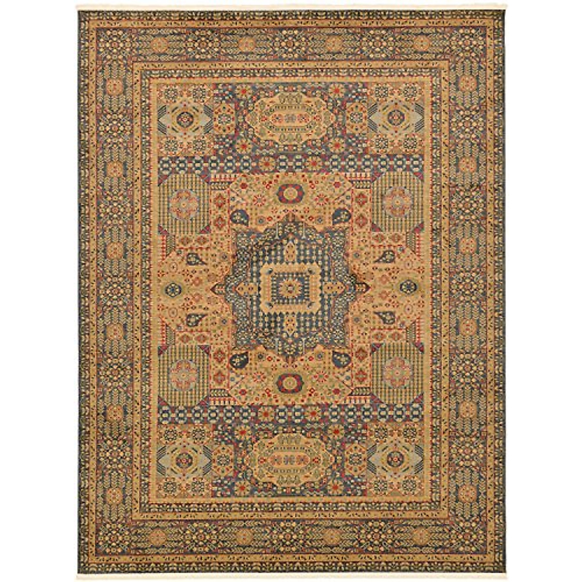 Unique Loom Palace Collection Traditional, Southwestern, Medallion, Geometric Area Rug, 9' 0" x 12' 0", Navy Blue/Tan