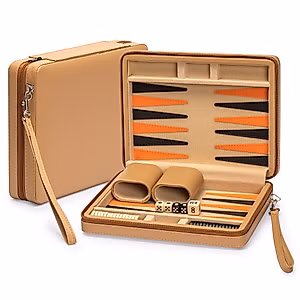 Yellow Mountain Imports Travel Magnetic Leatherette Backgammon Mini Game Set, Bozcaada - with Magnetic Checkers, 9-inch Board