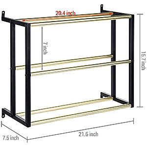 MyGift 3 Tier Wall Mounted Modern Minimalist Black and Brass Tone Metal Shoe Rack, Hanging Shoes Organizer Shelf for Closet, Mudroom, Entryway, Holds 6 Pairs