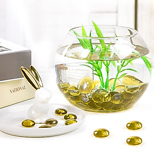 FUTUREPLUSX 1LB Yellow Flat Glass Marbles, Glass Beads Floral Pebbles Decorative Rocks Gold Gemstones Vase Fillers for Centerpieces Table Scatter Aquarium Fall Home Decor