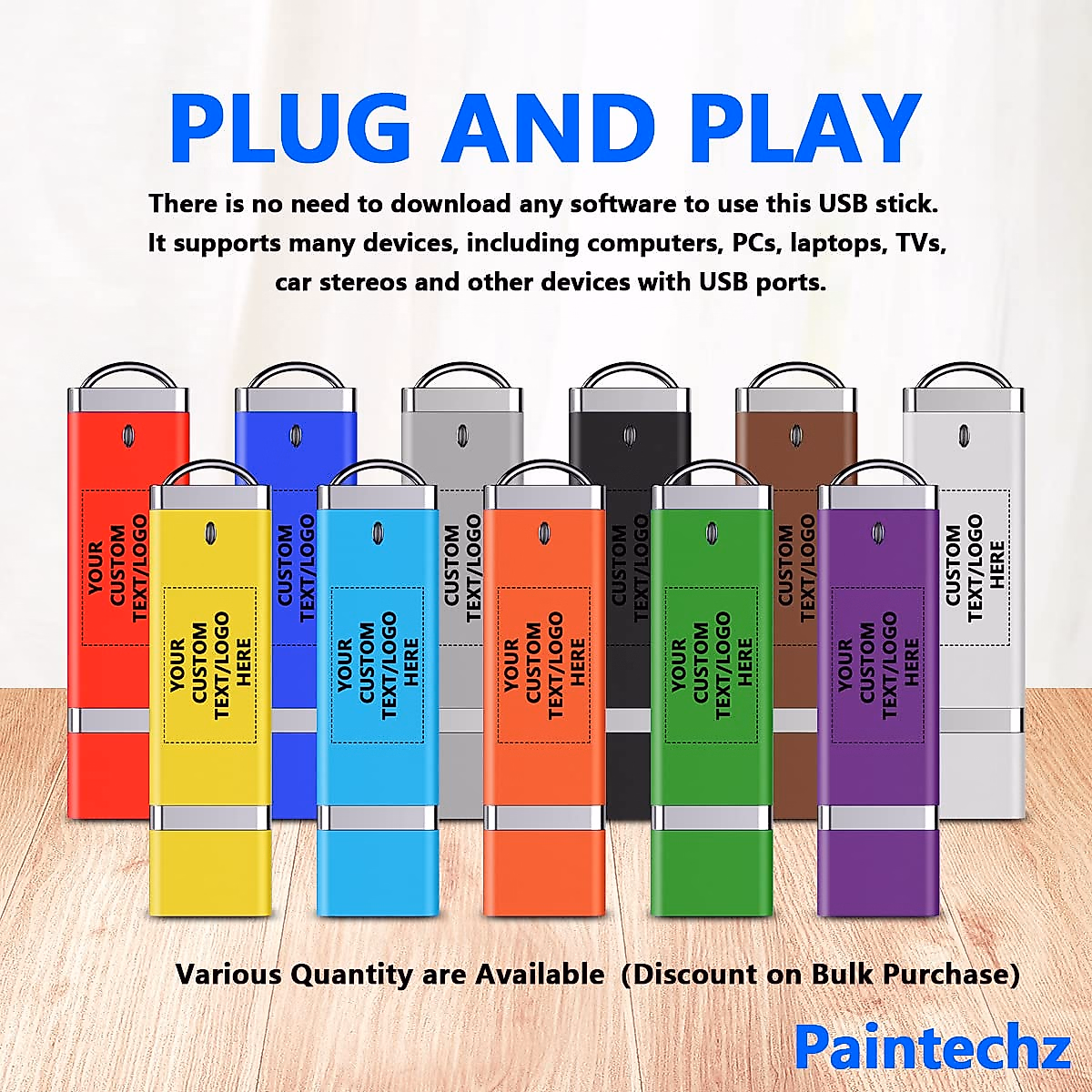 Paintechz Custom Classic USB Flash Drives 50 Pack, Personalized Logo Bulk - as Corporate Gifts and Promotional Giveaways - 512MB
