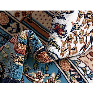 Unique Loom Narenj Collection Classic Traditional Hunting Scene Textured Design Area Rug, Rectangular 5' 0" x 8' 0", Blue/Tan