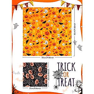 EBANKU 15 Pieces 20 x 20 Inch Halloween Fabric Squares and 10 x 10 Inch Halloween Theme Fabric Bat Pumpkin Ghost Skull Print Fabric Fat Quarters Sewing Squares for DIY Decorations Supplies Patchwork