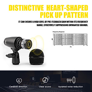 XTUGA New MI7 7-Piece Wired Dynamic Drum Mic Kit Whole Metal- Kick Bass Microphone Set Use for Drums Vocal Other Instrument Complete with Thread Clip Inserts Mics Holder