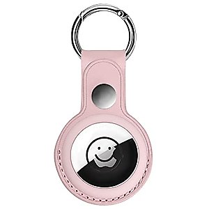 NeBuRing Leather Airtag Case,Key Ring Holder Protection Cover with Keychain Compatible for New Apple Air Tag-Pink