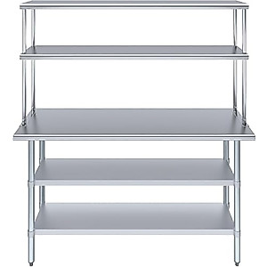Express KitchQuip Stainless Steel Work Table with 2 Shelves | Metal Kitchen Prep Table & Shelving Combo (18" x 60" Table with 2 Shelves + 12" Overshelf)