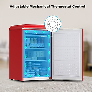 Galanz GLF31URDR Electric Mini Compact Upright Freezer Adjustable Mechanical Temperature Control, 3.1 Cu.Ft, Red