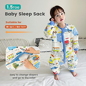 LILBESTIE Toddler Sleep Sack with Feet, 1.5 TOG Wearable Blanket with Long Sleeves 100% Cotton Baby Sleeping Bag, Rabbit, Large (18M-3T)