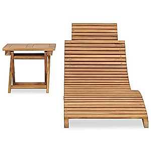 vidaXL Solid Teak Wood Folding Sun Lounger with Table Outdoor Garden Patio Balcony Terrace Seating Sunbed Lounge Bed Foldable Daybed