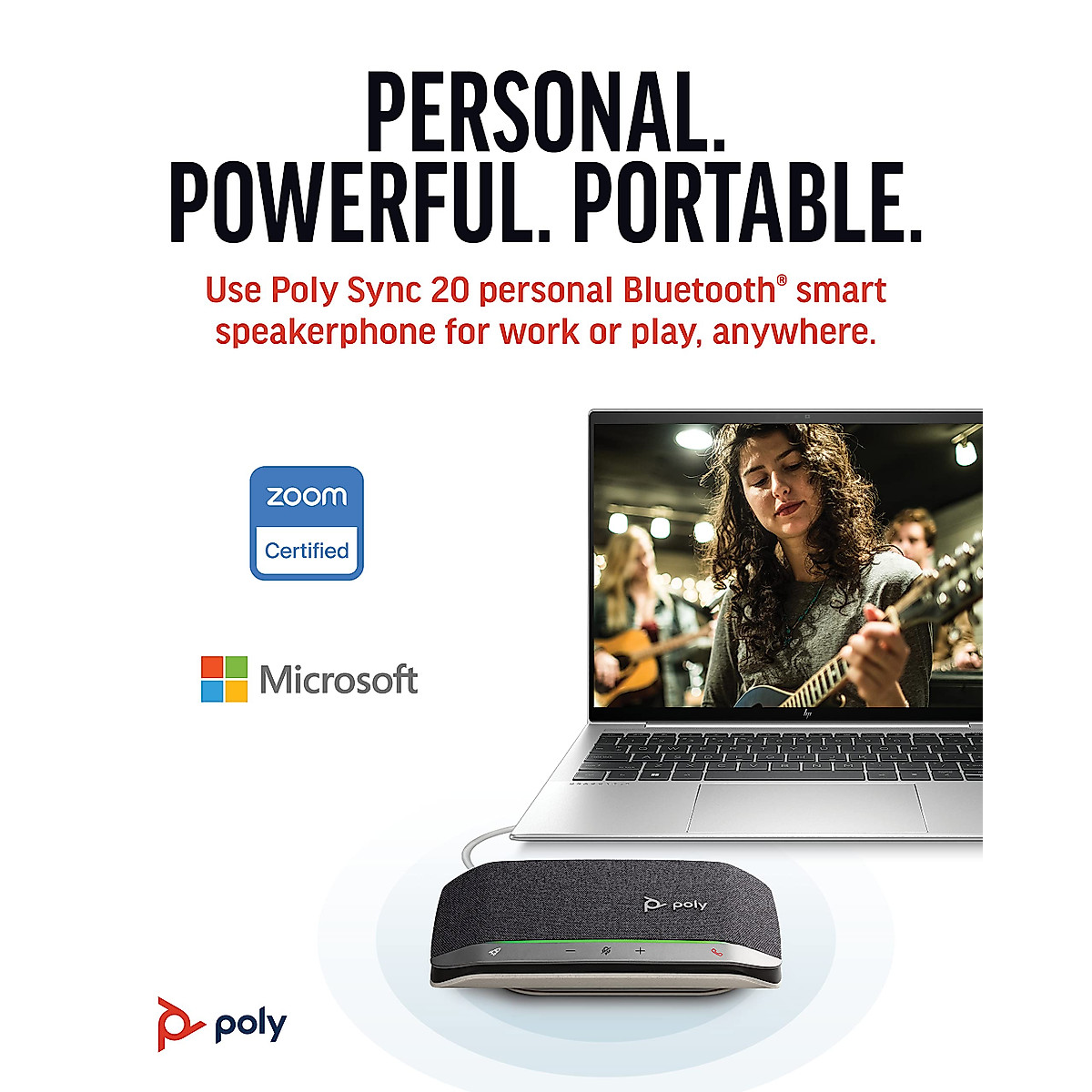 Poly Sync 20 USB-A Personal Portable Smart Speakerphone (Plantronics) - Connect to Mobile via Bluetooth, PC/Mac via Included USB-A Cable - Noise/Echo Reduction - Works w/Teams, Zoom - Amazon Exclusive