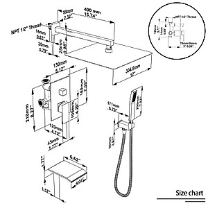 Rain Shower System 12 inch Shower Faucet Set with Tub Spout,Bathroom Wall Mounted Waterfall Shower Head Faucet Sets Complete with Handheld Spray,Rough-in Valve Body and Trim kit,Matte Black